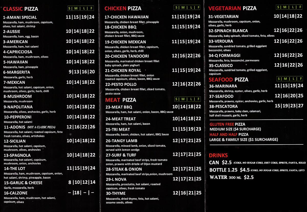 Menu at Amani's Pizza Cafe, Balwyn North