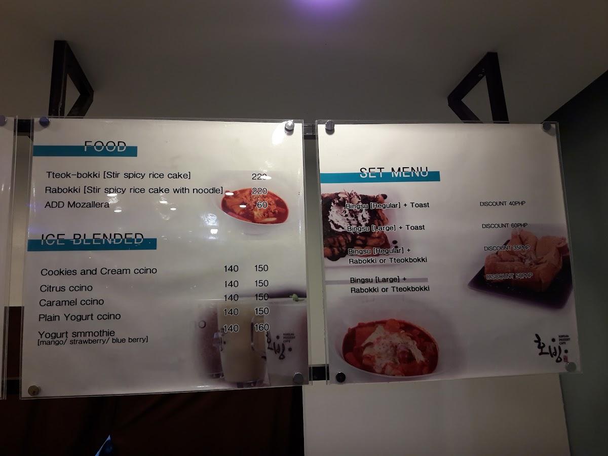 Menu at Hobing Bingsu Cafe - SM Megamall, Mandaluyong, 5th Level Mega ...
