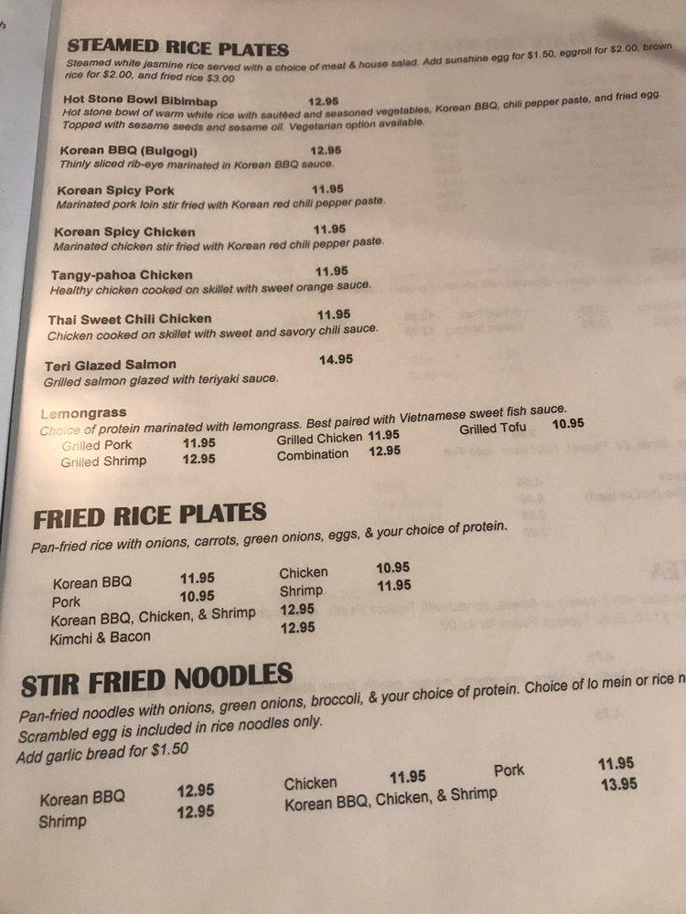 Menu at Le Saigon restaurant, Hammond