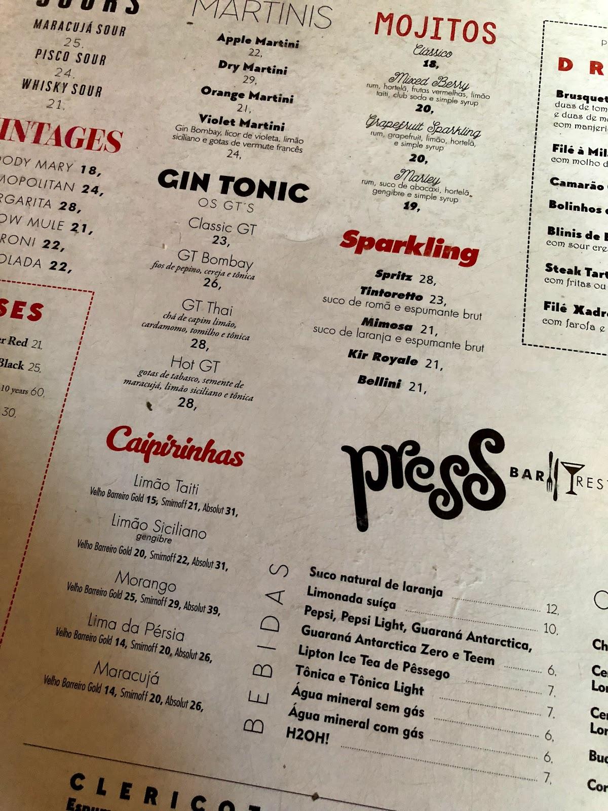 Menu em Press Café, Porto Alegre, Rua Hilário Ribeiro