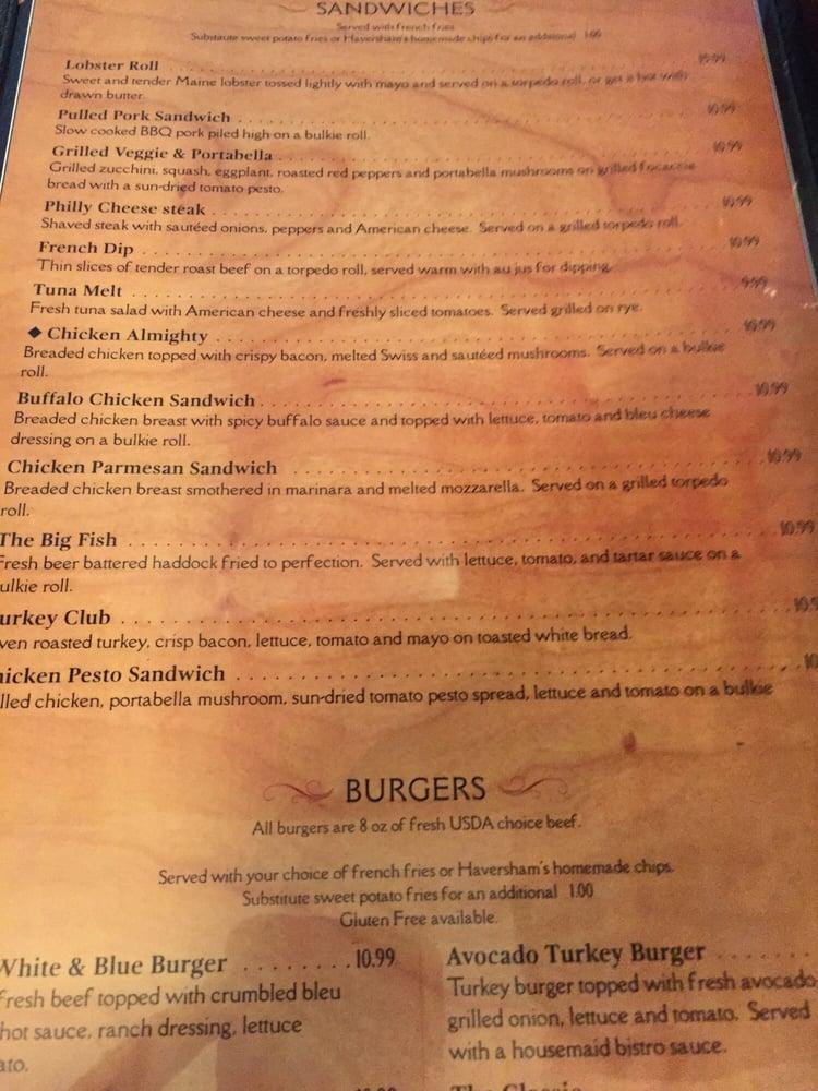 Menu at The Haversham restaurant, Westerly