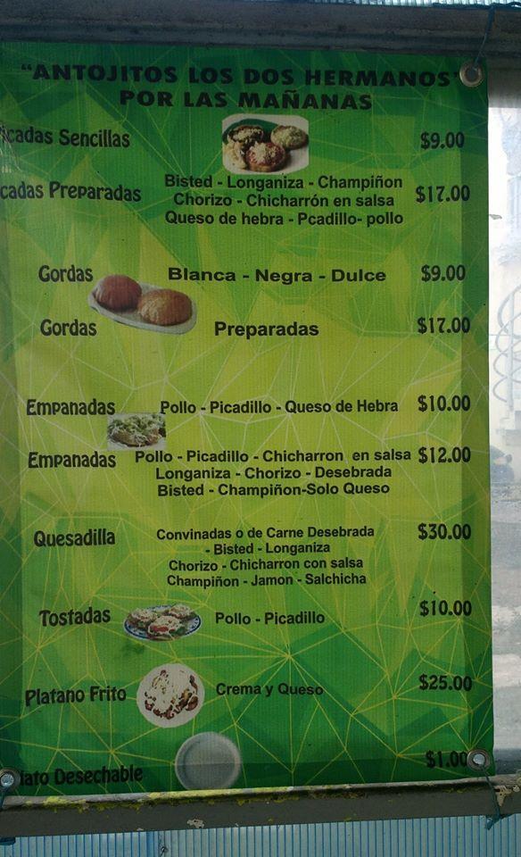 Menu at Antojitos Los Dos Hermanos restaurant, Valente Díaz