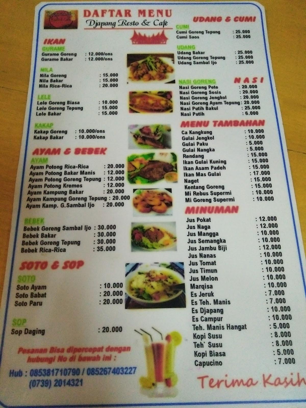 Menu at Djapang Resto Dan Cafe, Pasar Bawah