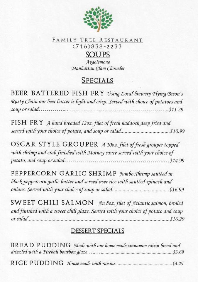 Menu at Family Tree restaurant, Buffalo, Bailey Ave