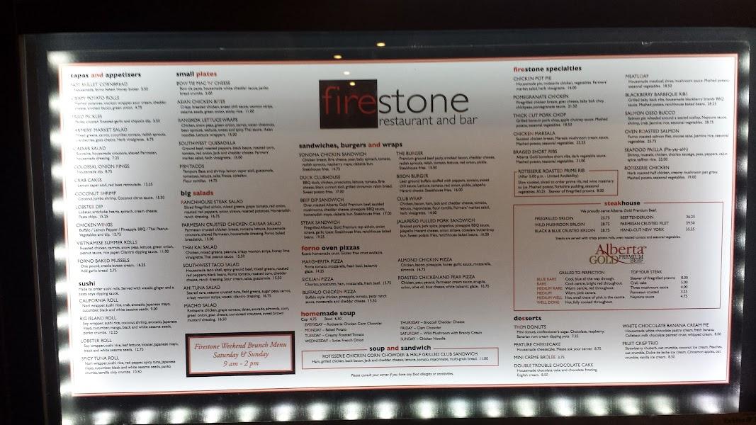 Menu at Firestone Restaurant & Bar, Lethbridge