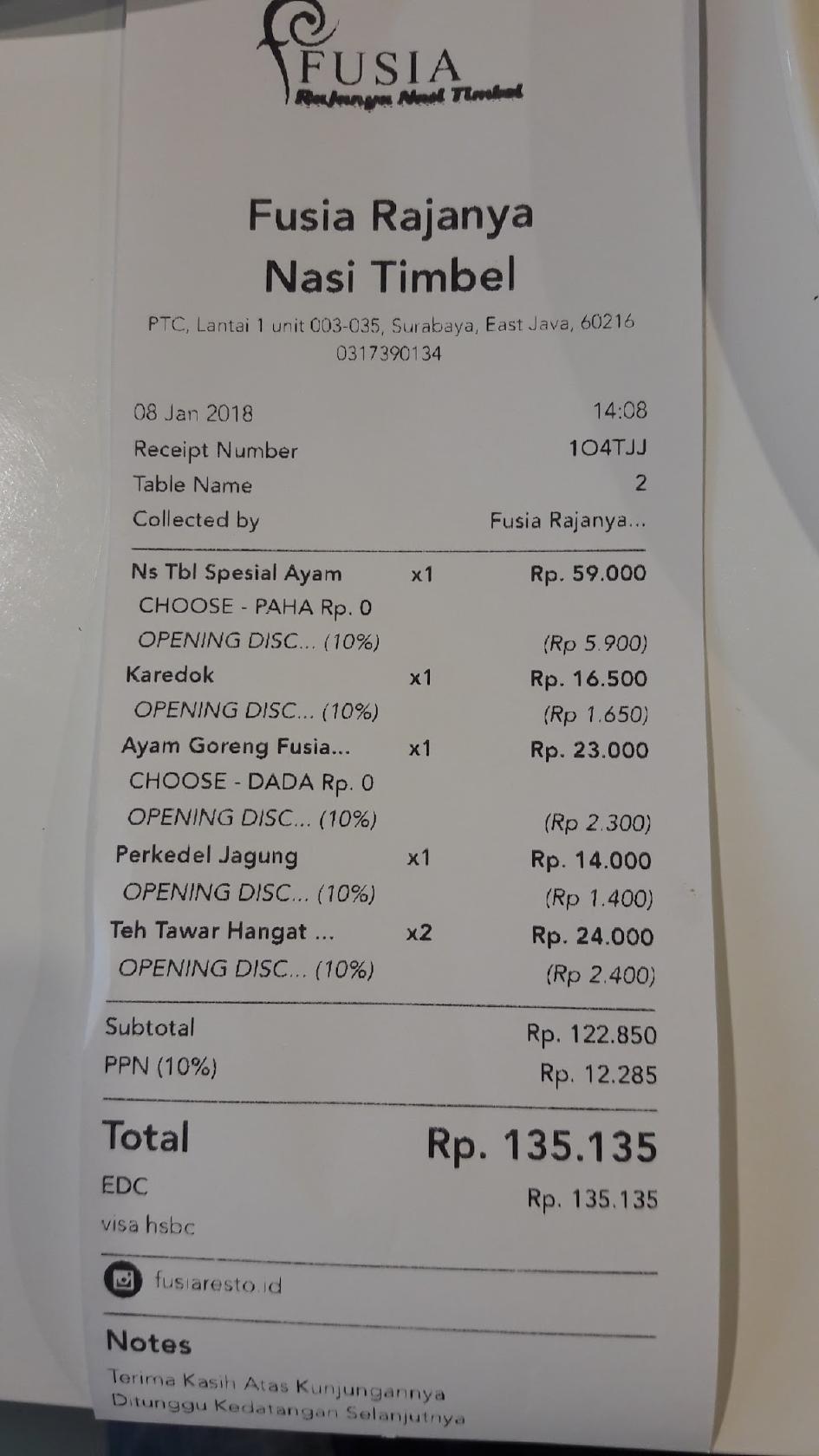 Menu at Fusia Restaurant - Rajanya Nasi Timbel, Surabaya, PTC Mall