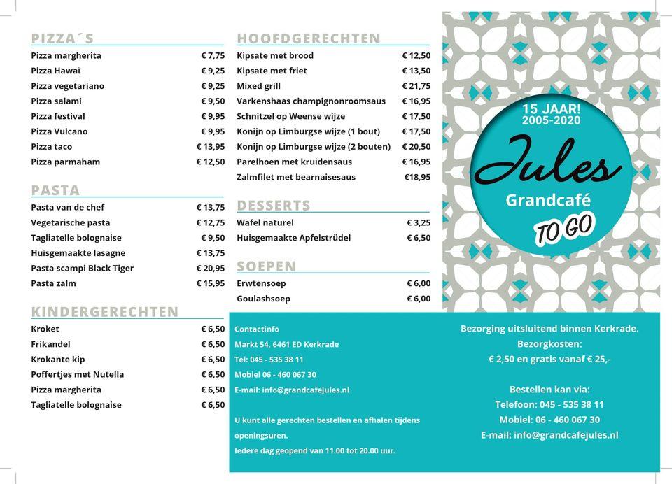 Menu at Grandcafé Jules, Kerkrade