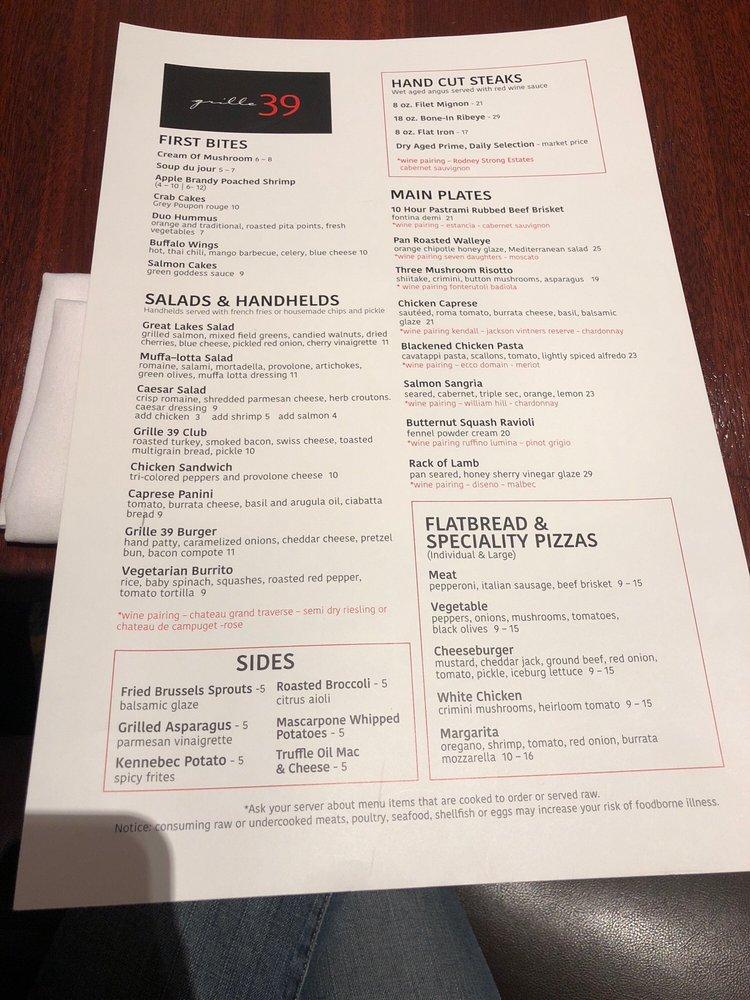 Menu at Grille 39 pub & bar, Detroit, Southfield Fwy