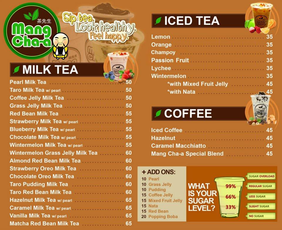 Menu at Mang Cha-a Head Office restaurant, Manila