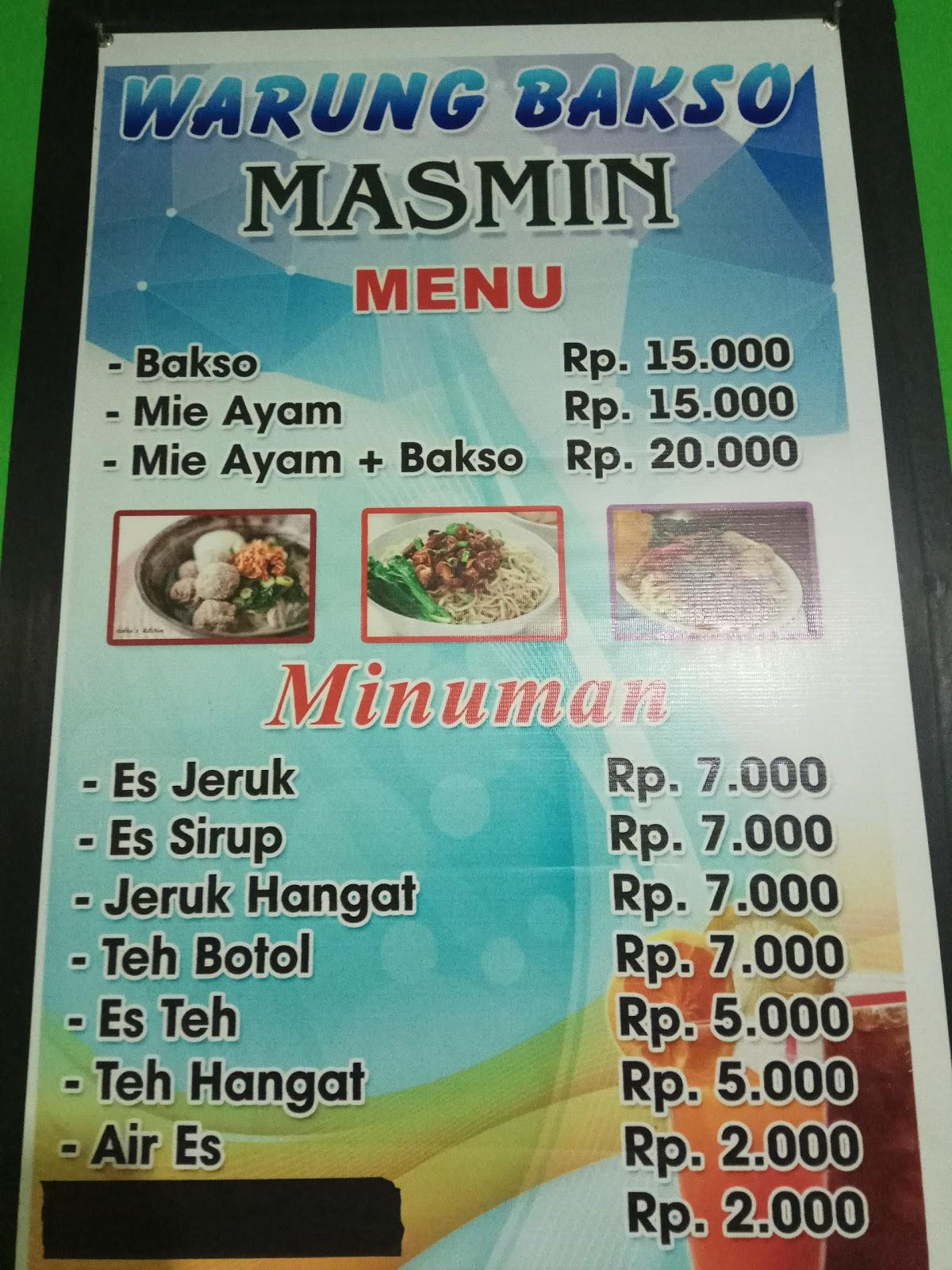 Menu at Mas Min Meatball restaurant, Sorong