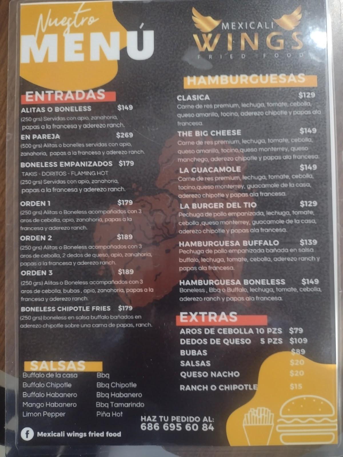 Menu at Mexicali Wings Fried Food restaurant, Mexicali