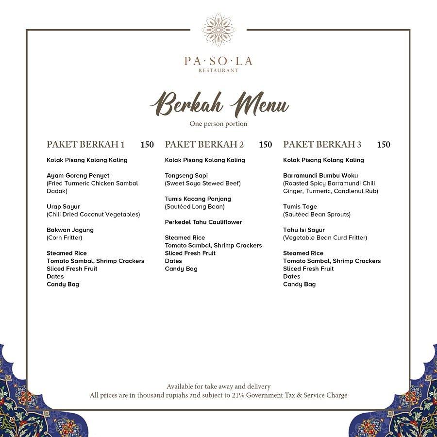 Menu at PA.SO.LA Restaurant, Jakarta, SCBD