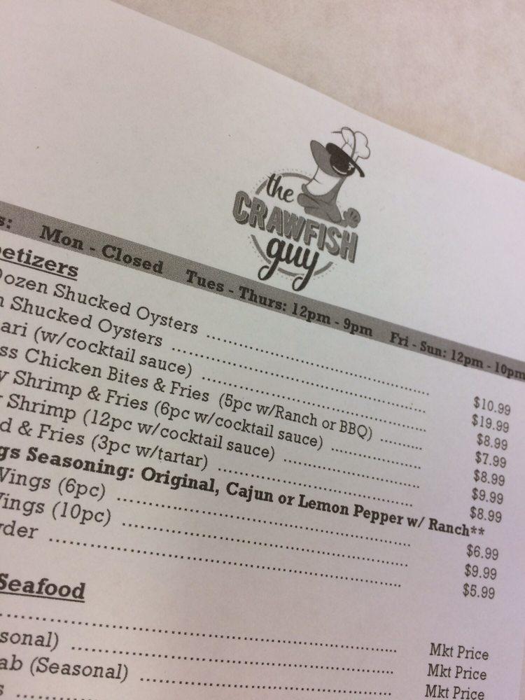 Menu at The Crawfish Guy restaurant, Fresno