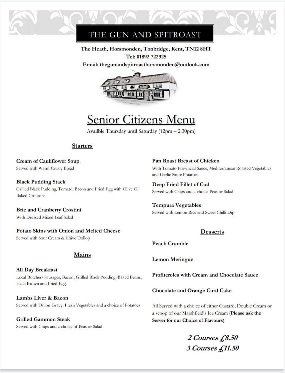 Menu at The Gun & Spitroast Inn pub & bar, Horsmonden