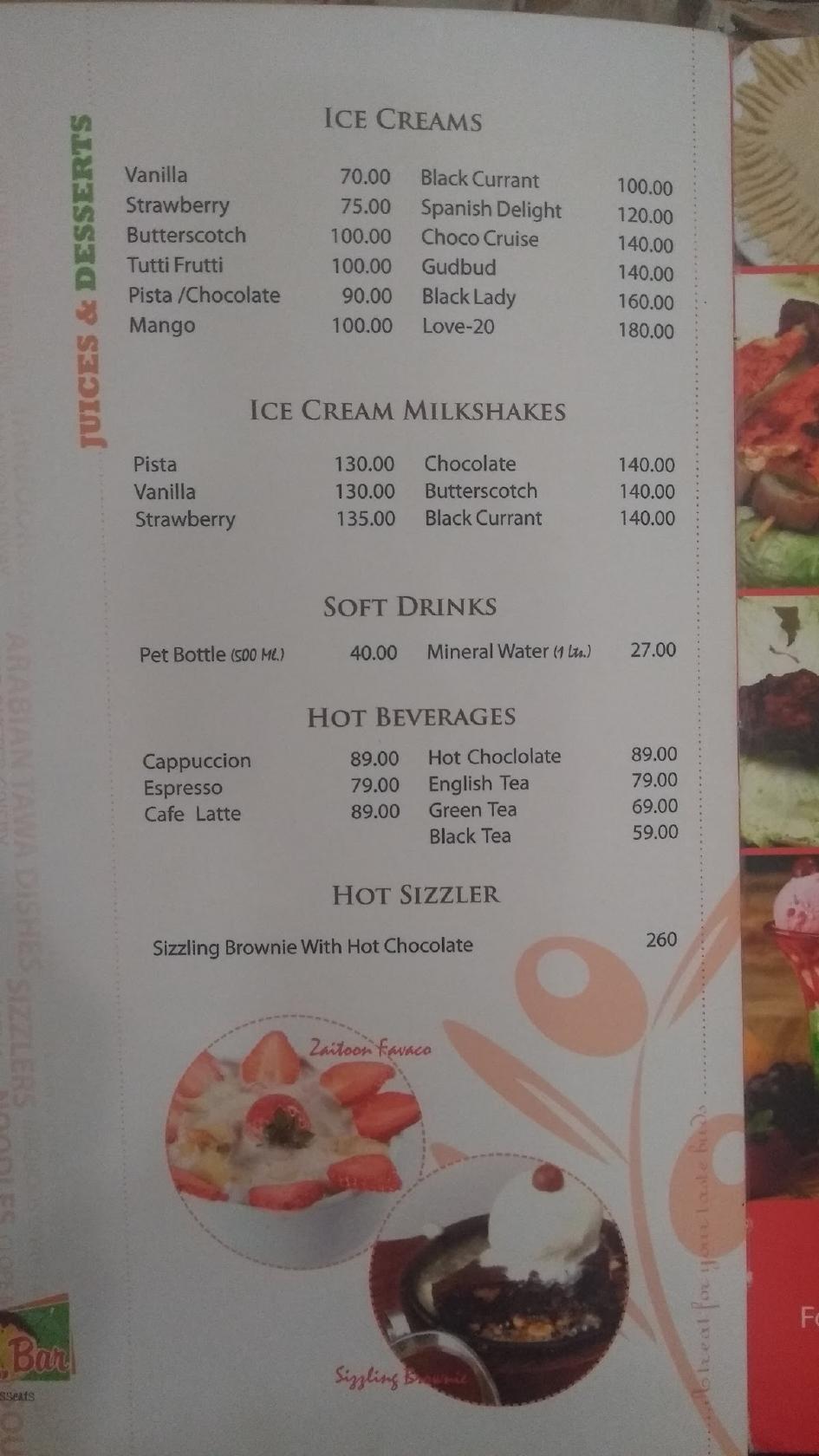 Menu at Zaitoon, Chennai, 1st Floor