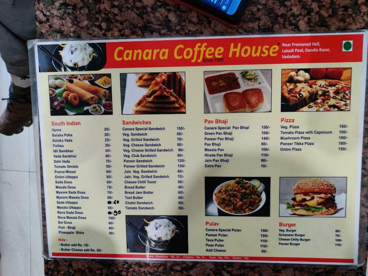 Menu at Canara Coffee House, Vadodara, 852W+2MV