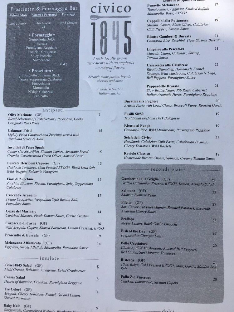 Menu at Civico 1845 restaurant, San Diego