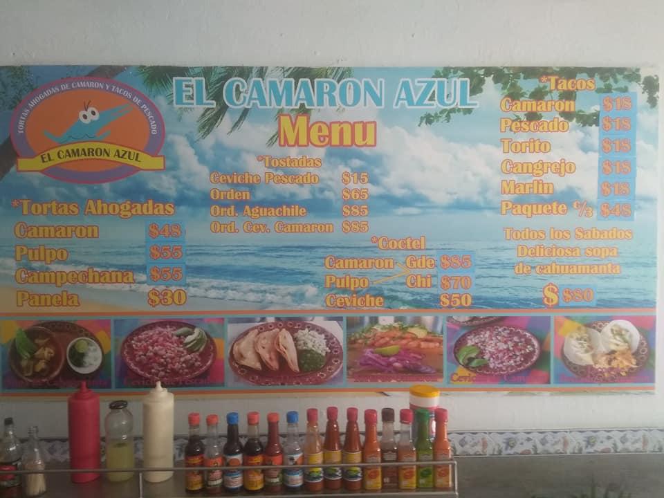 Menu at El Camarón Azul restaurant, Guadalajara