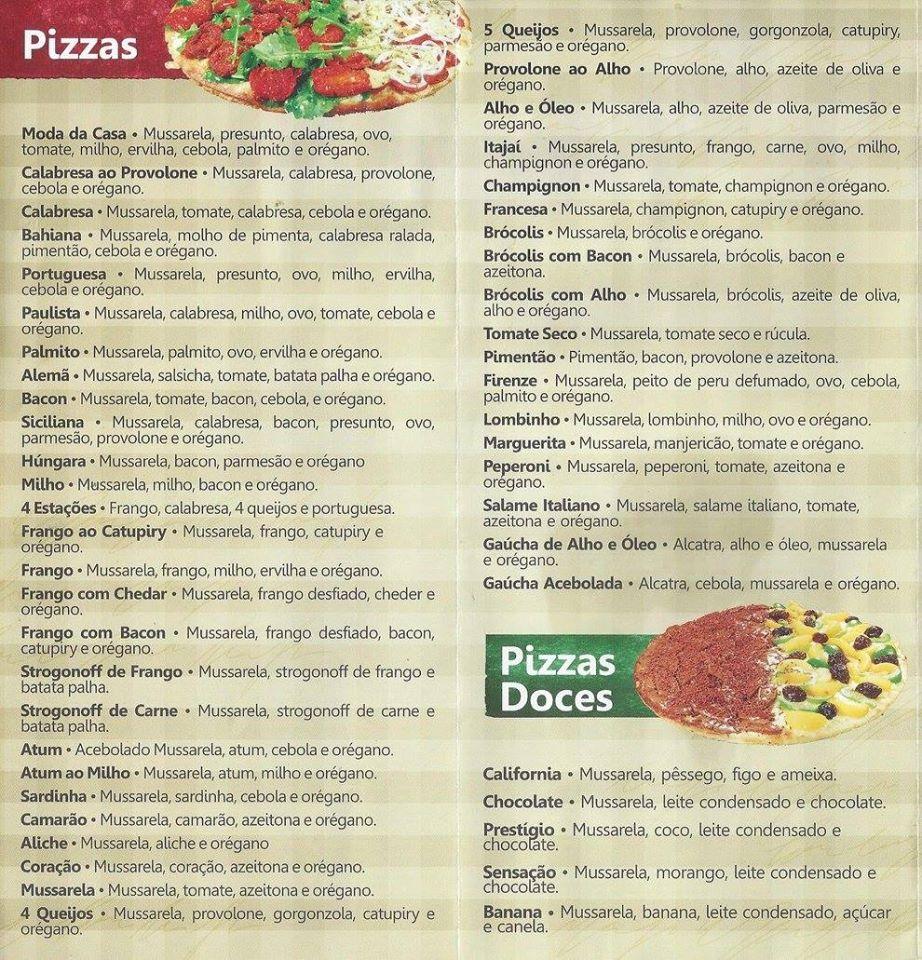 Menu at Mega Pizzas E Pasteis restaurant, Itajaí