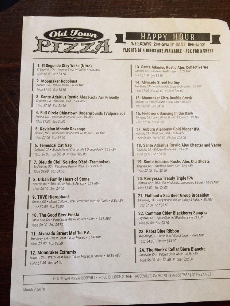Menu at Old Town Pizza pub & bar, Roseville, 120 Church St