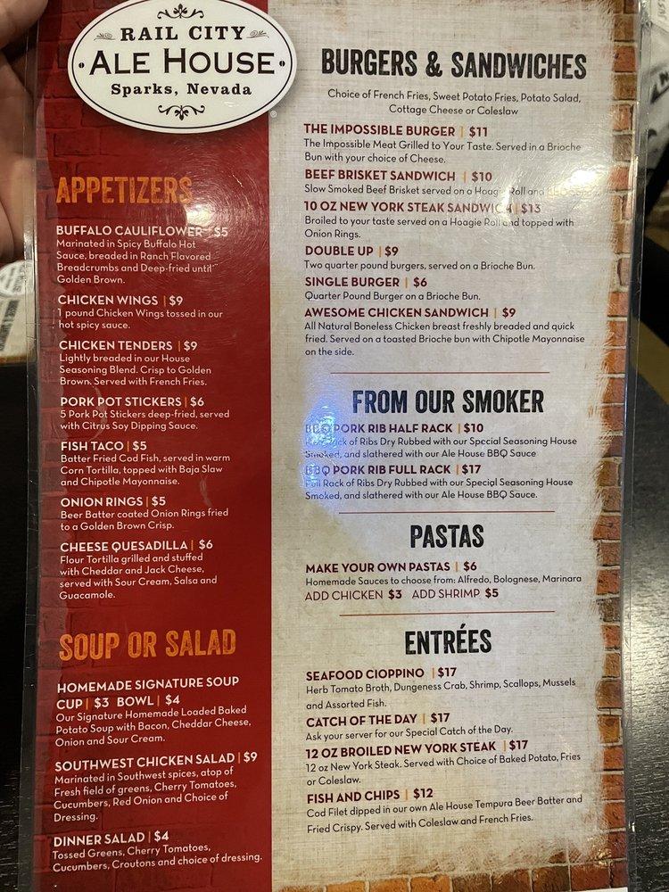 Menu at Rail City Ale House restaurant, Sparks