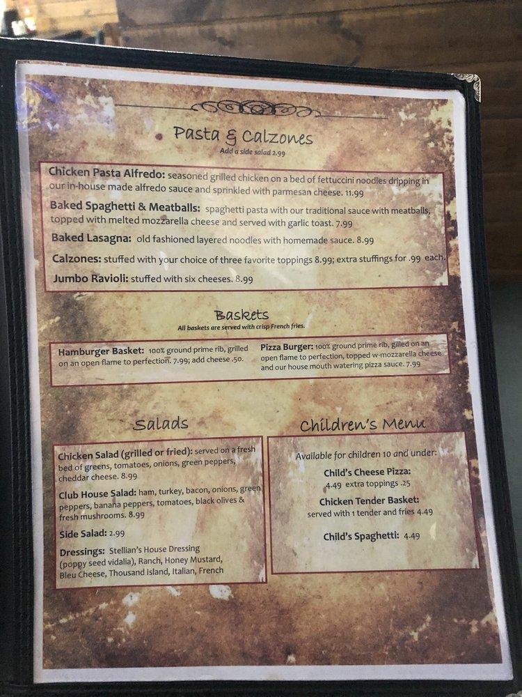 Menu at Stellian's restaurant, Central City