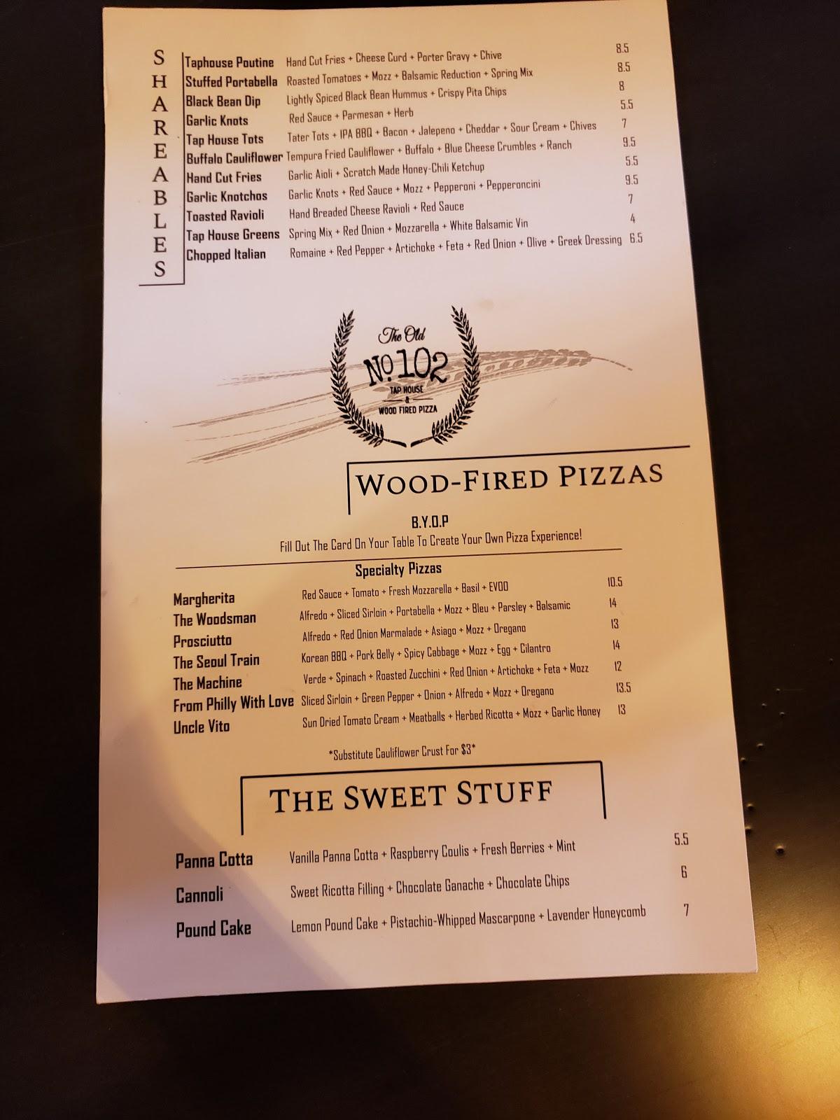 Menu at The Old no. 102 Tap House pub & bar, Farmington