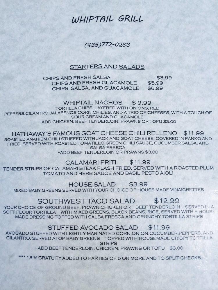 Menu at Whiptail Grill restaurant, Springdale