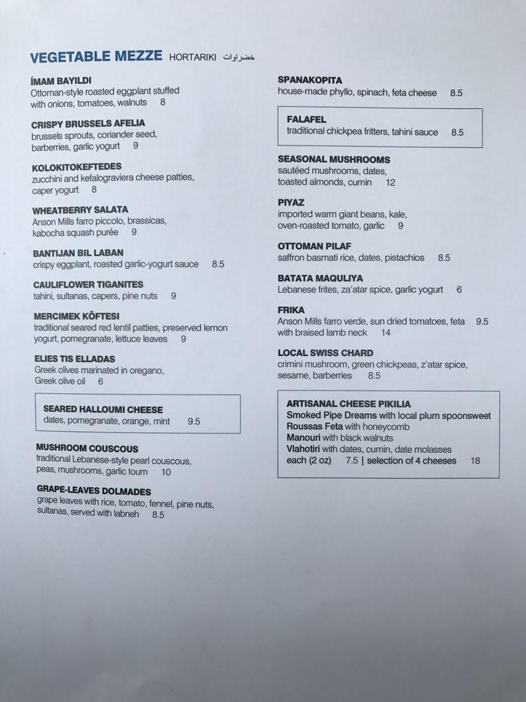 Menu at Zaytinya by José Andrés restaurant, Washington, 701 9th St NW