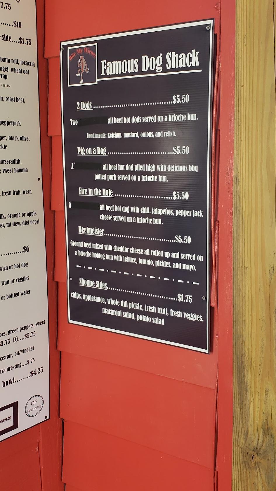 Menu at Bite my Wiener restaurant, Ohiopyle