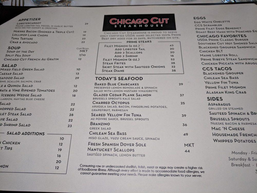 Menu at Chicago Cut Steakhouse, Chicago