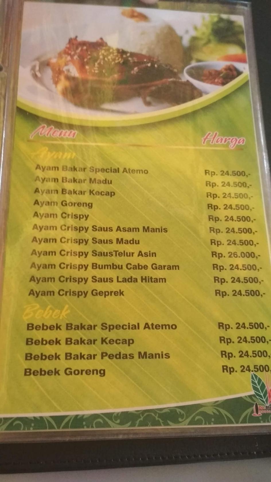 Menu at De Atemos Resto restaurant, Sentolo, Gembongan