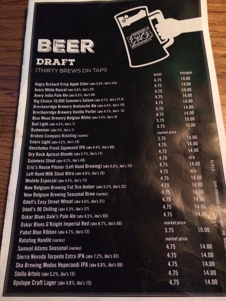 Menu at Downstairs at Eric's pizzeria, Breckenridge