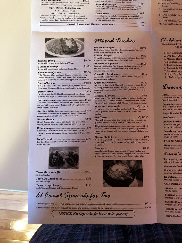 Menu at El Comal Mexican Restaurant, McCalla, AL-216 A