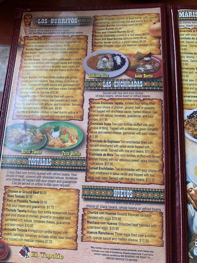 Menu at El Tapatio Mexican Restaurant & Cantina, Cottage Grove