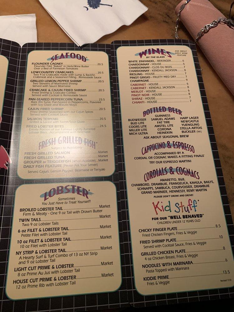 Menu at Flamingo Grill steakhouse, Myrtle Beach, N Kings
