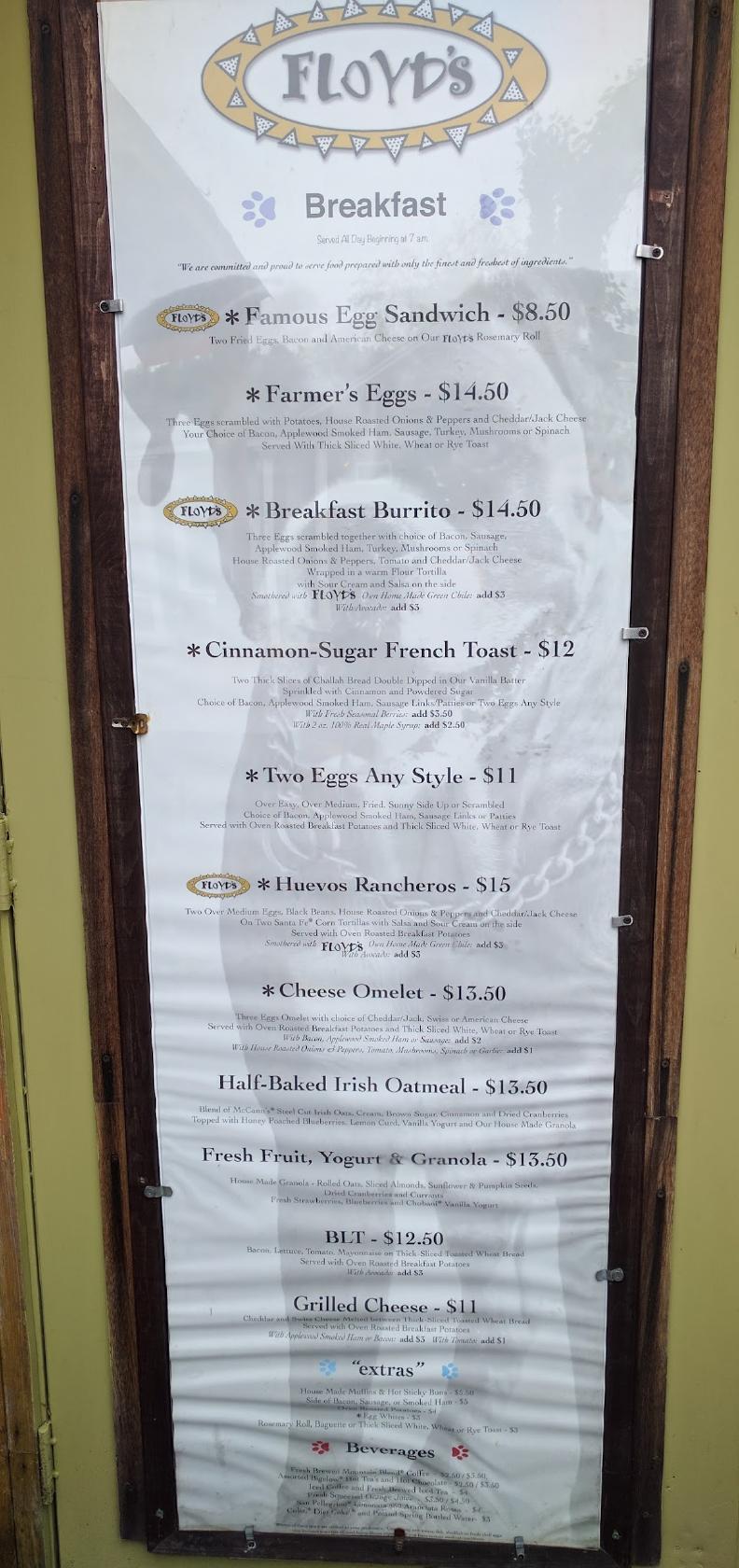 Menu at Floyd's restaurant, Fire Island