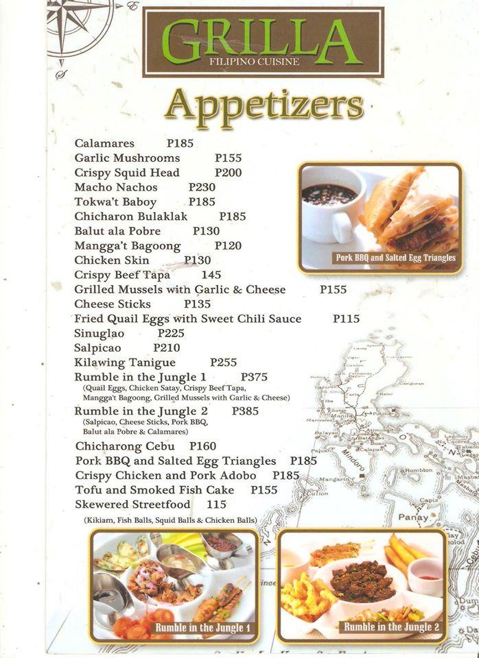 Menu at Grilla Filipino Cuisine - Rockwell restaurant, Makati