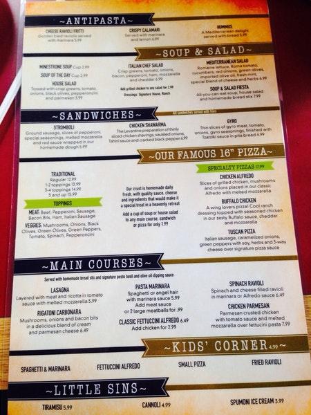 Menu at Little Italy Restaurant, Evansville