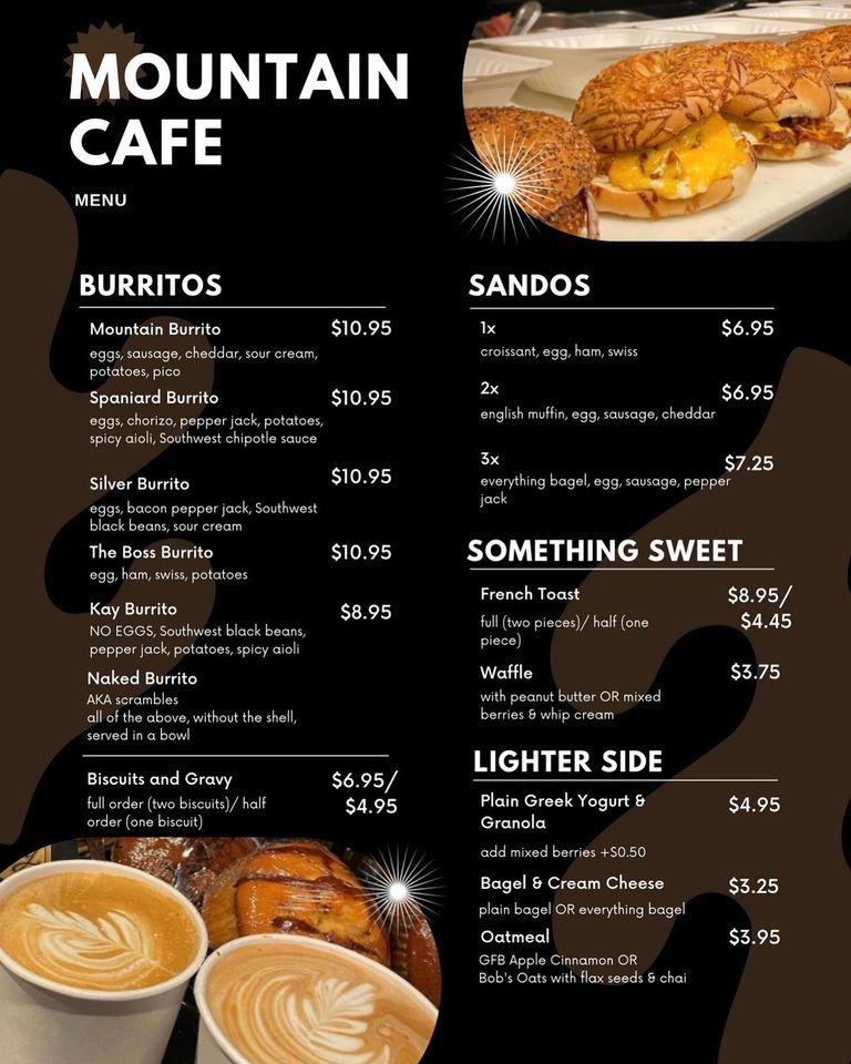 Menu at Mountain Cafe, Kellogg