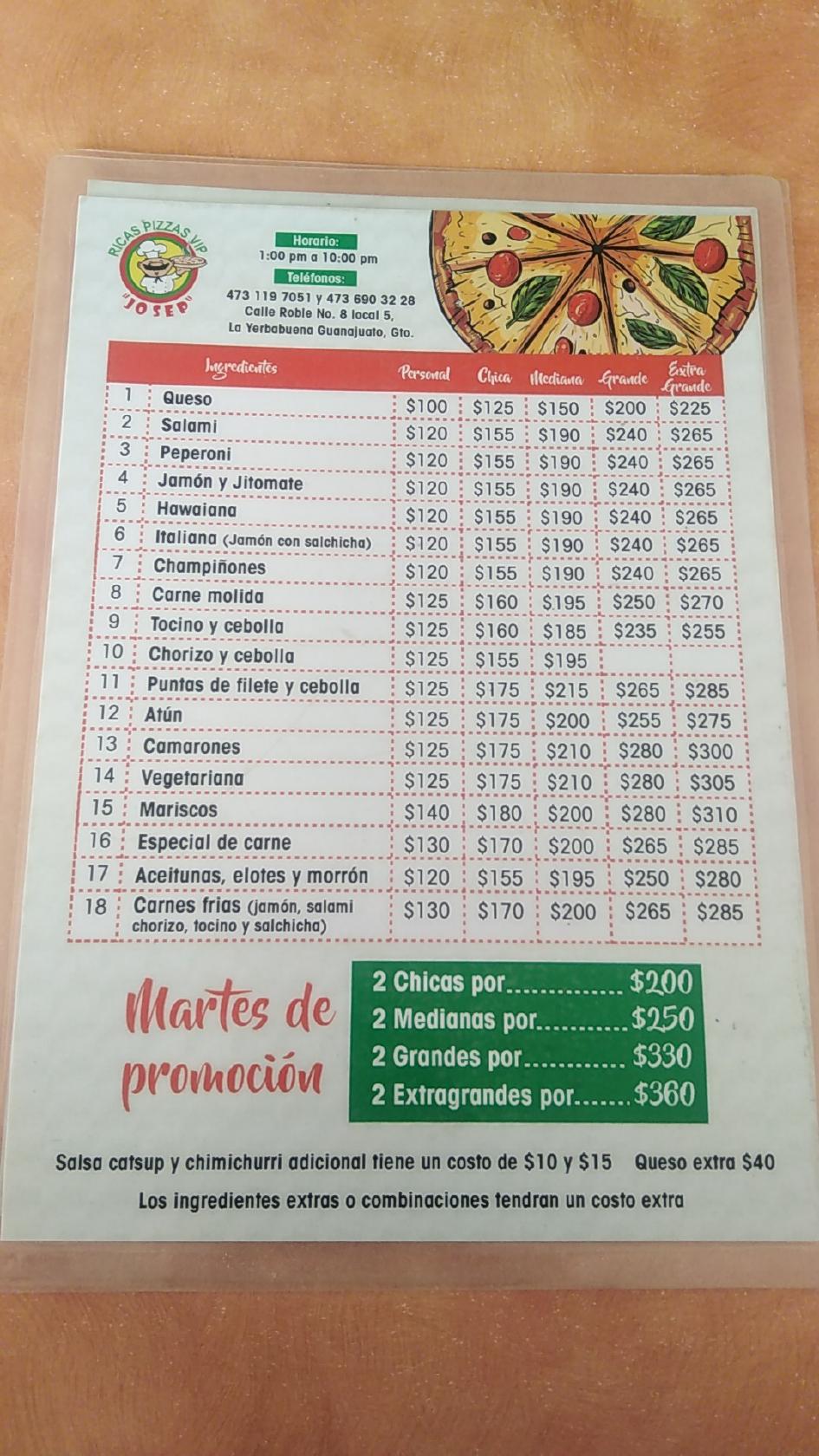 Menu at Pizza Vip "JOSEP" restaurant, Marfil