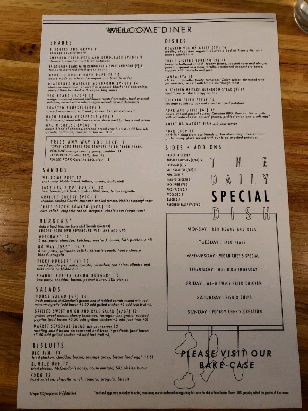 Menu at Welcome Diner restaurant, Phoenix, 929 E Pierce St
