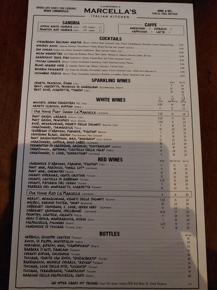 Menu at Marcella's pub & bar, Columbus, Polaris Pkwy