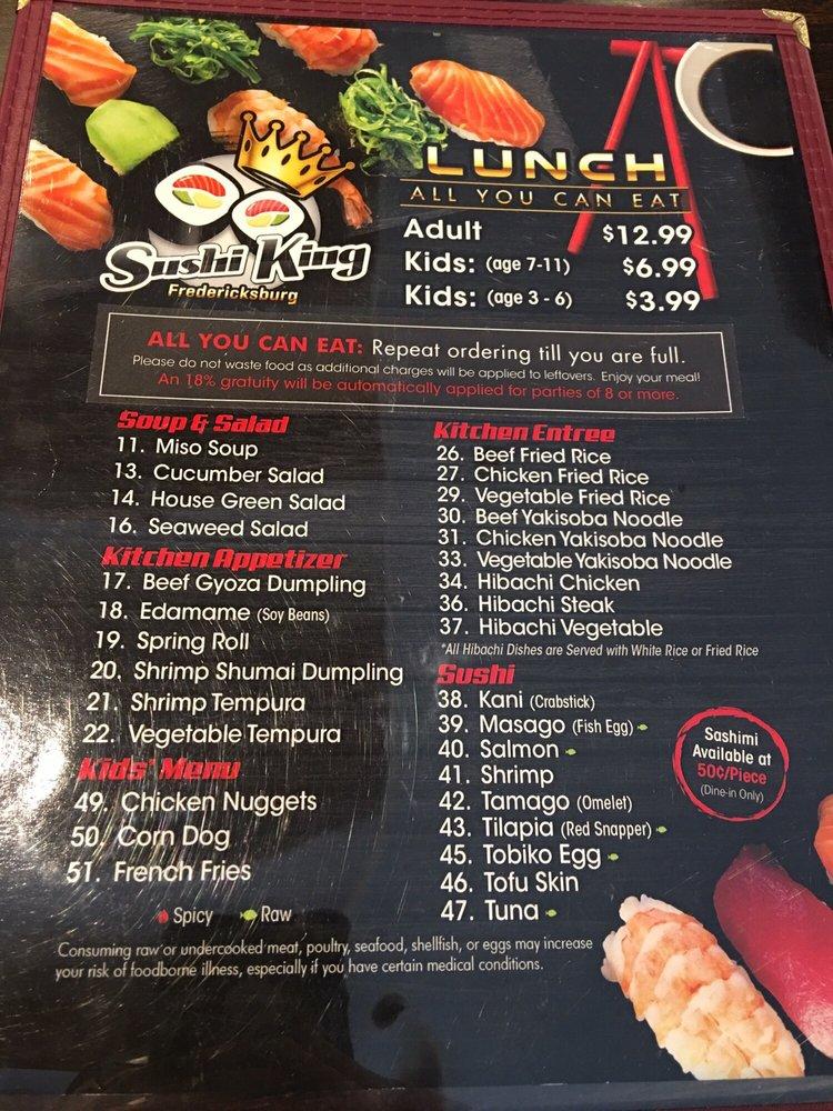 Menu at Sushi Kola restaurant, Fredericksburg