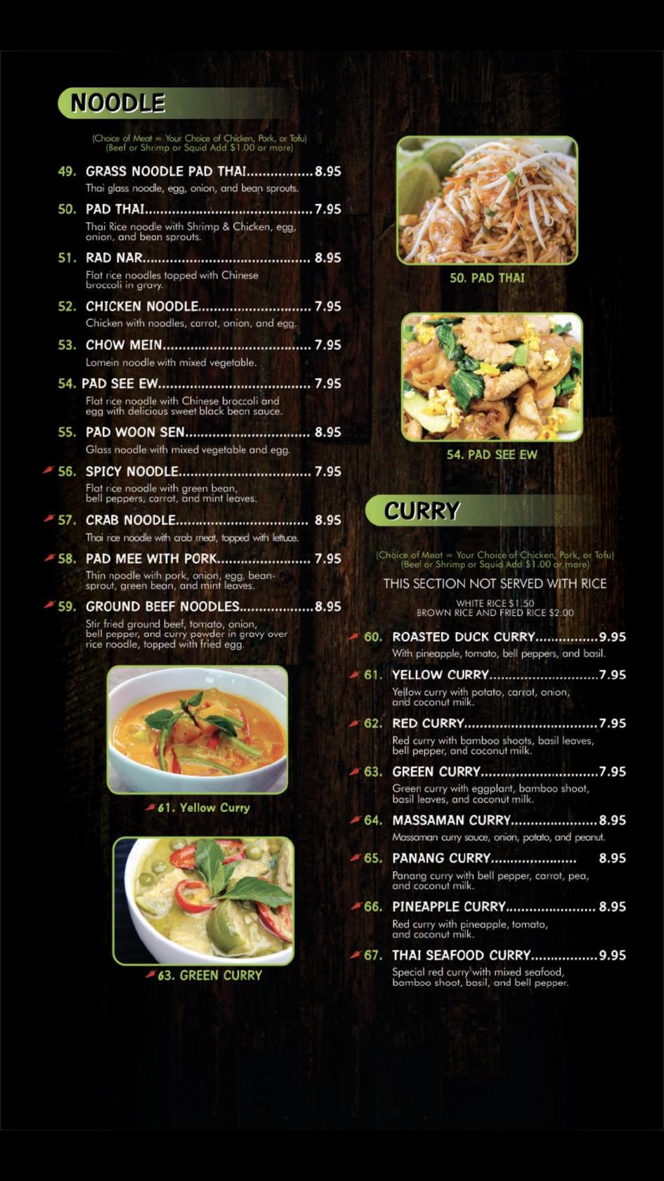 Menu at Thai Garden restaurant, Rosamond, Sierra Hwy