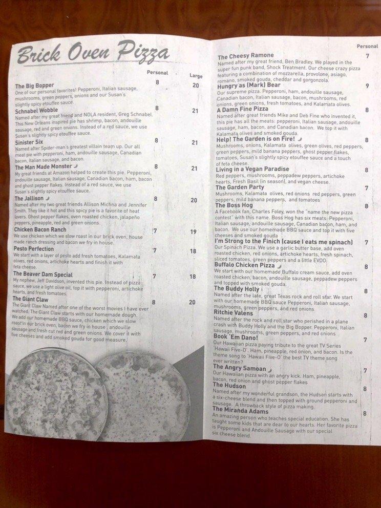 Menu at Brittany’s Brick Oven Pizza - B-Bop’s pizzeria, Madison