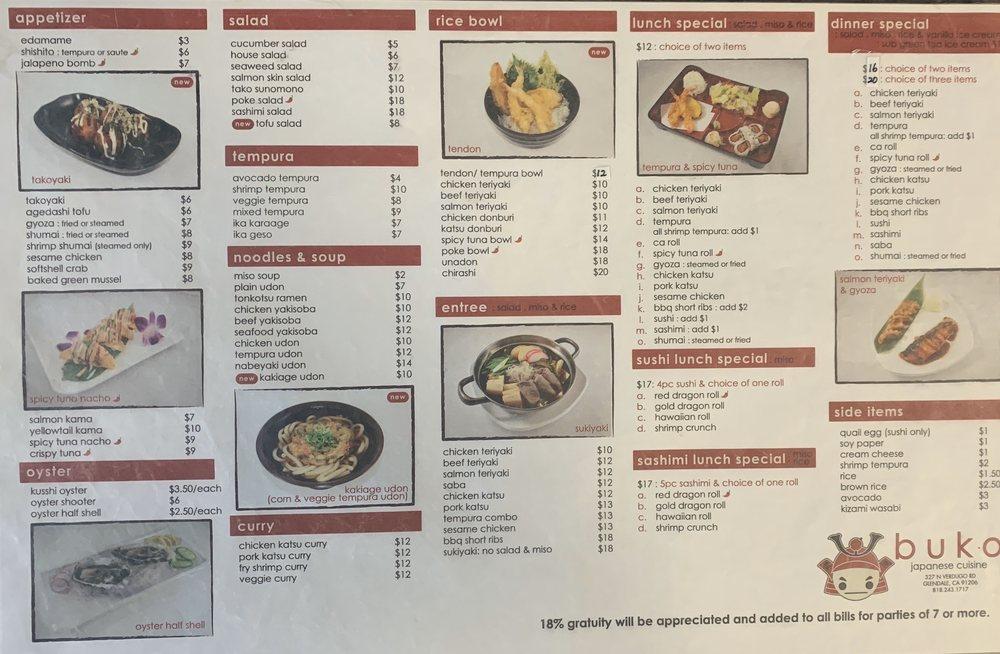 Menu at Buko Restaurant, Glendale