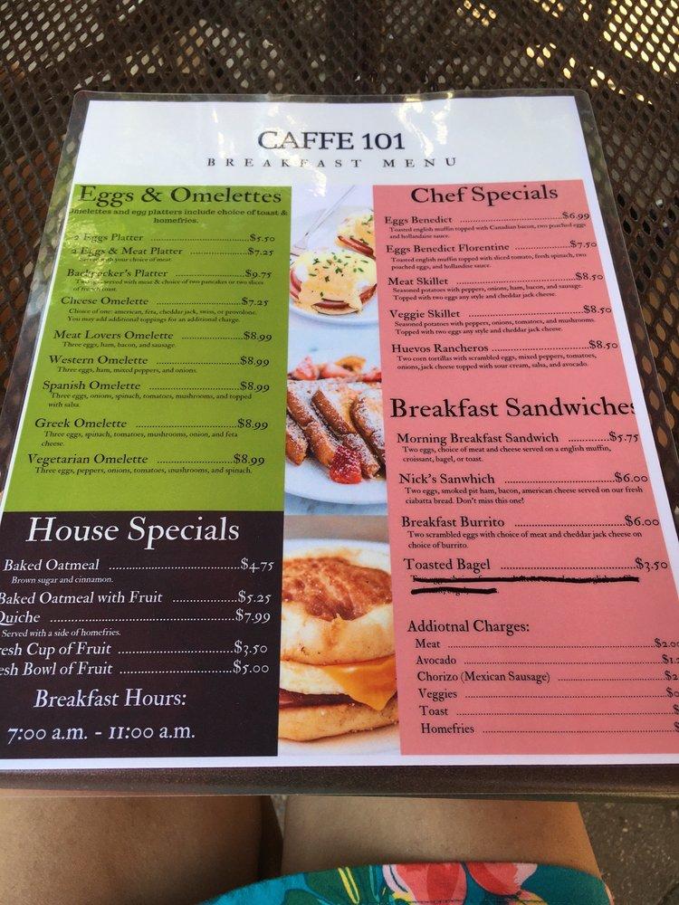 Menu at Caffe 101 cafe, Boiling Springs, 101 Front St