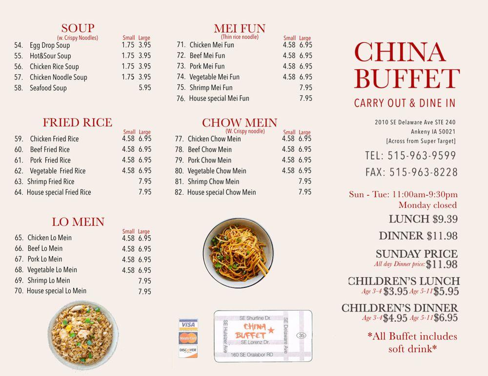 Menu at China buffet restaurant, Ankeny, SE Delaware Ave