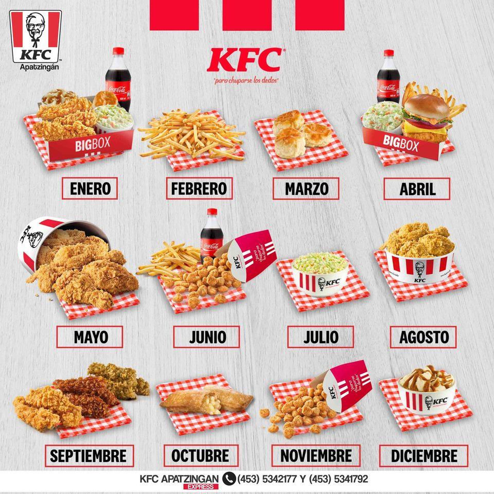 Menu at KFC restaurant, Apatzingán, 22 de Octubre No. 390